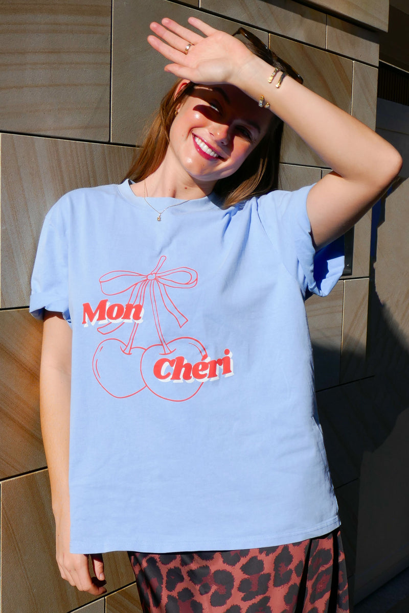 Cartel & Willow Mon Cheri Tee - Vintage Wash Cornflour Blue / Red – Lewis & Philp